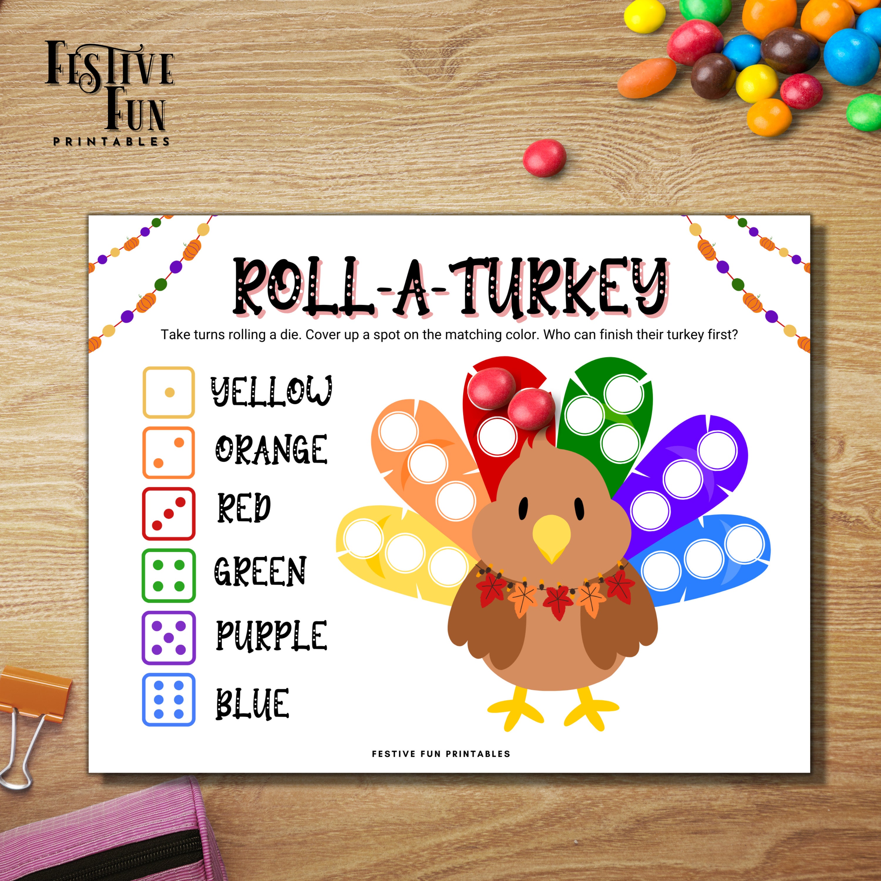Roll A Turkey Candy Dice Game Printable, Easy Thanksgiving ...