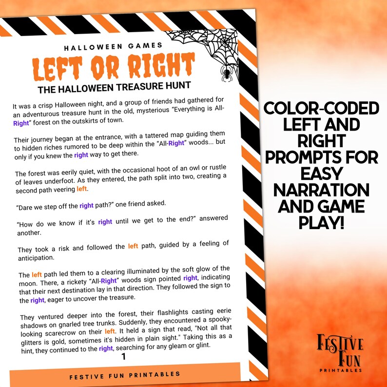 Halloween Left Right Story Gift Exchange Game, Printable Pass the ...