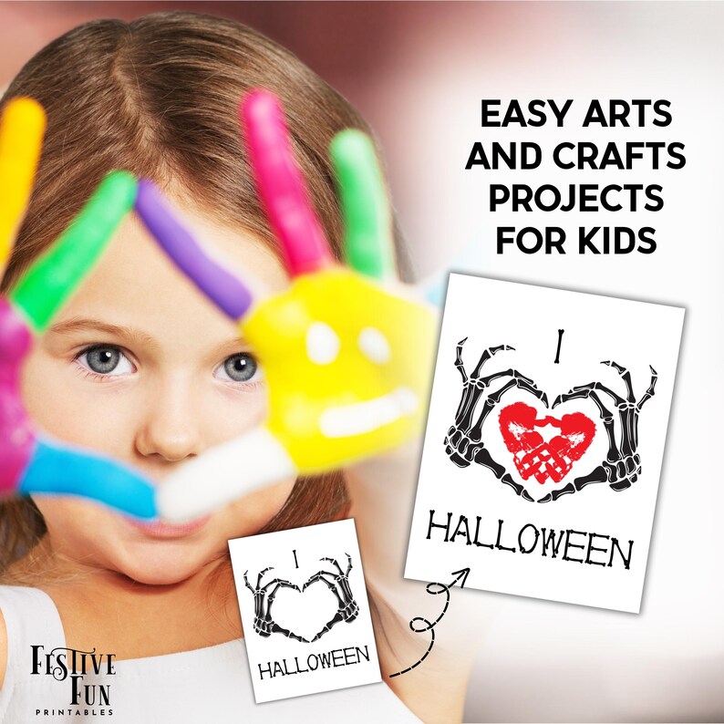 I Love Halloween Skeleton Handprint Art for Kids, Fall Printable DIY ...