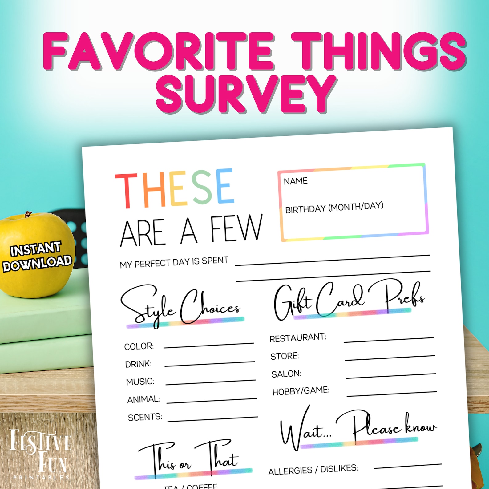 Teacher Favorite Things Questionnaire, Student Back to School Get to ...