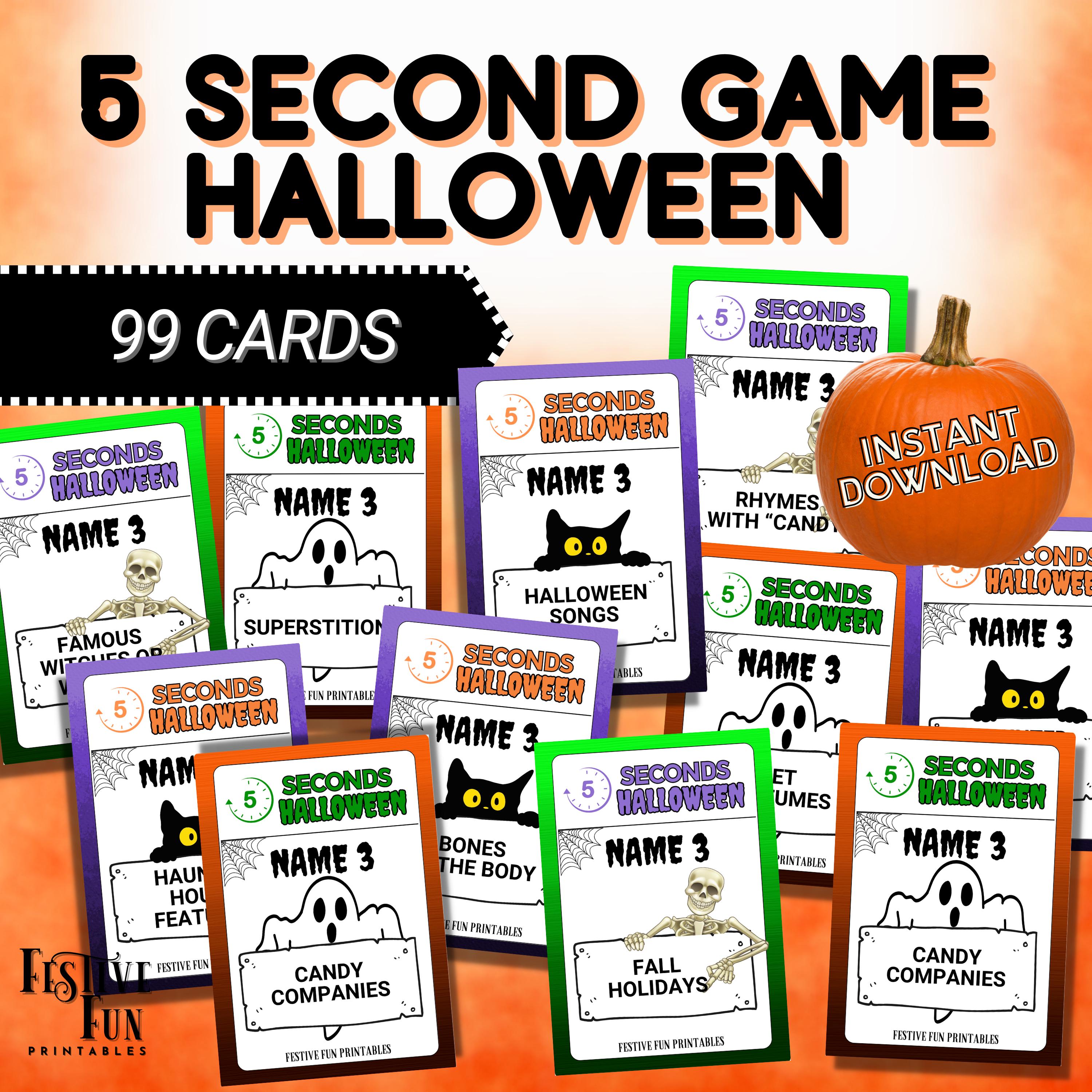 Halloween Five Second Game Printable, Name Three in 5 Seconds, Quick ...