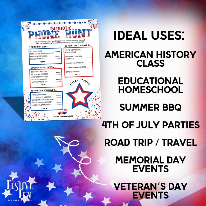 Patriotic What's on Your Phone Scavenger Hunt Game, USA Patriotic ...