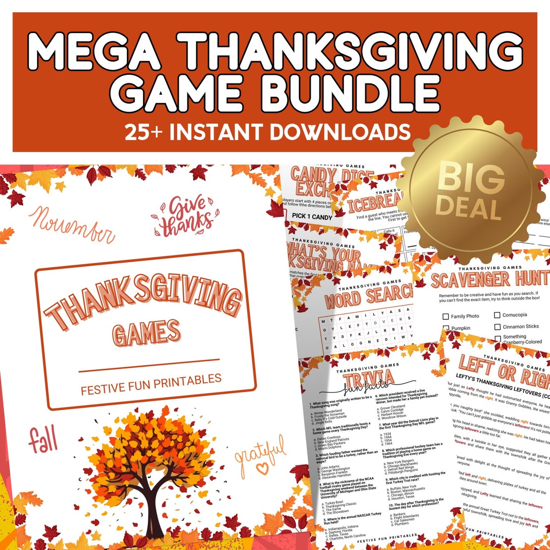 Thanksgiving Printable Games Bundle for All Ages, Friendsgiving ...