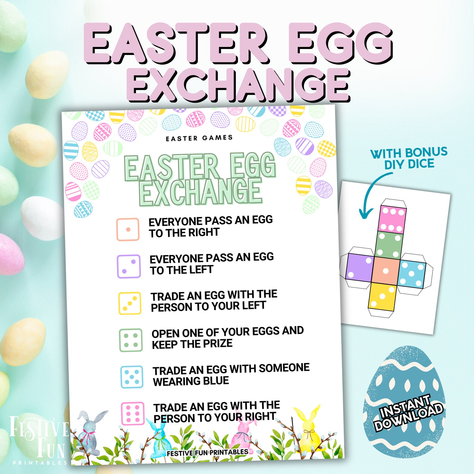 Easter Egg Exchange Dice Roll Printable Game, Fun Easy Easter Basket ...