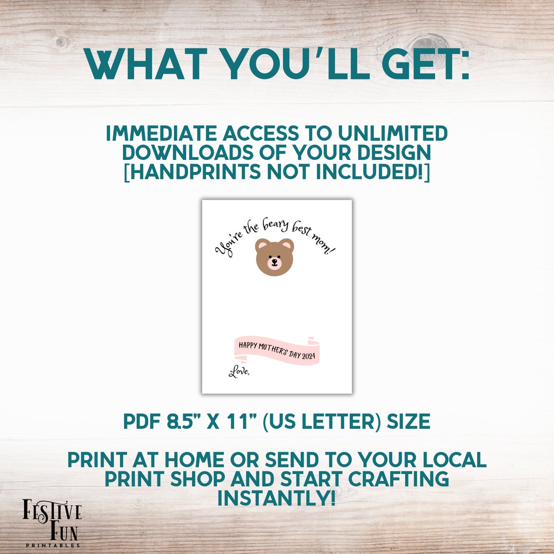 Teddy Bear Mother's Day Handprint Crafts for Kids, Printable DIY ...