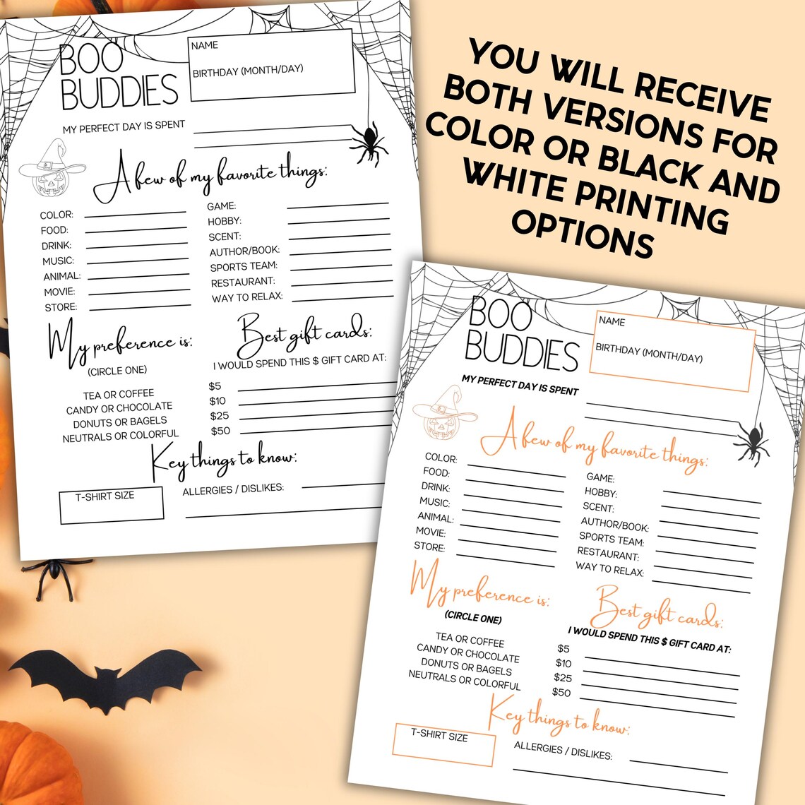 Boo Buddy Favorite Things Survey, Get to Know You Wish List for Boo ...