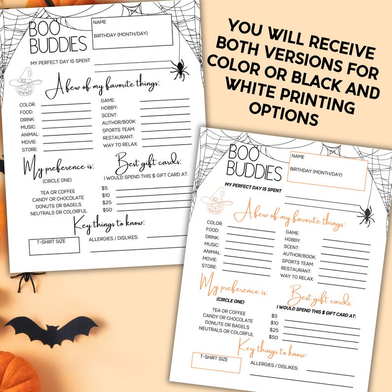 Boo Buddy Favorite Things Survey, Get to Know You Wish List for Boo ...