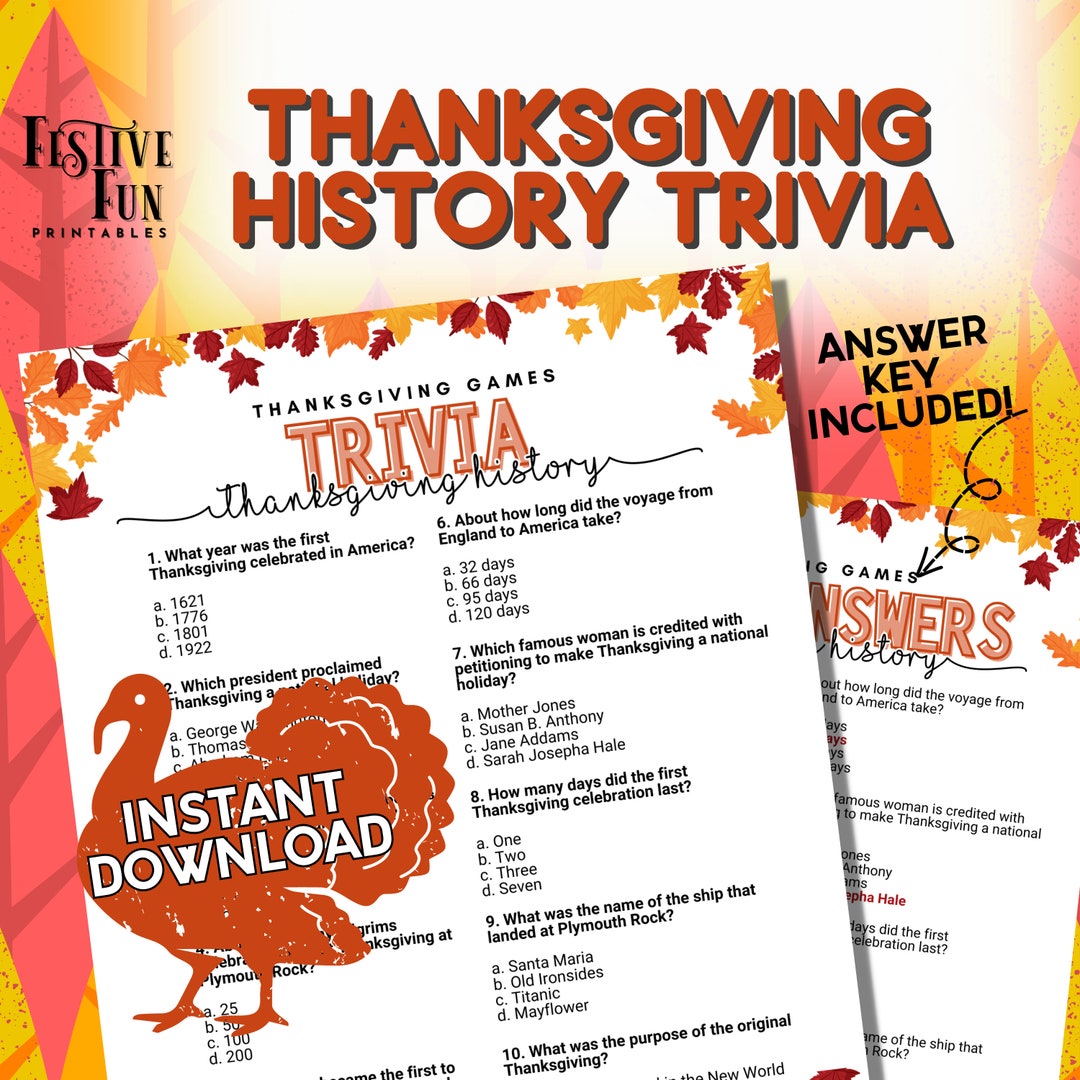 Thanksgiving History Trivia Printable PDF, Instant Download Game for ...