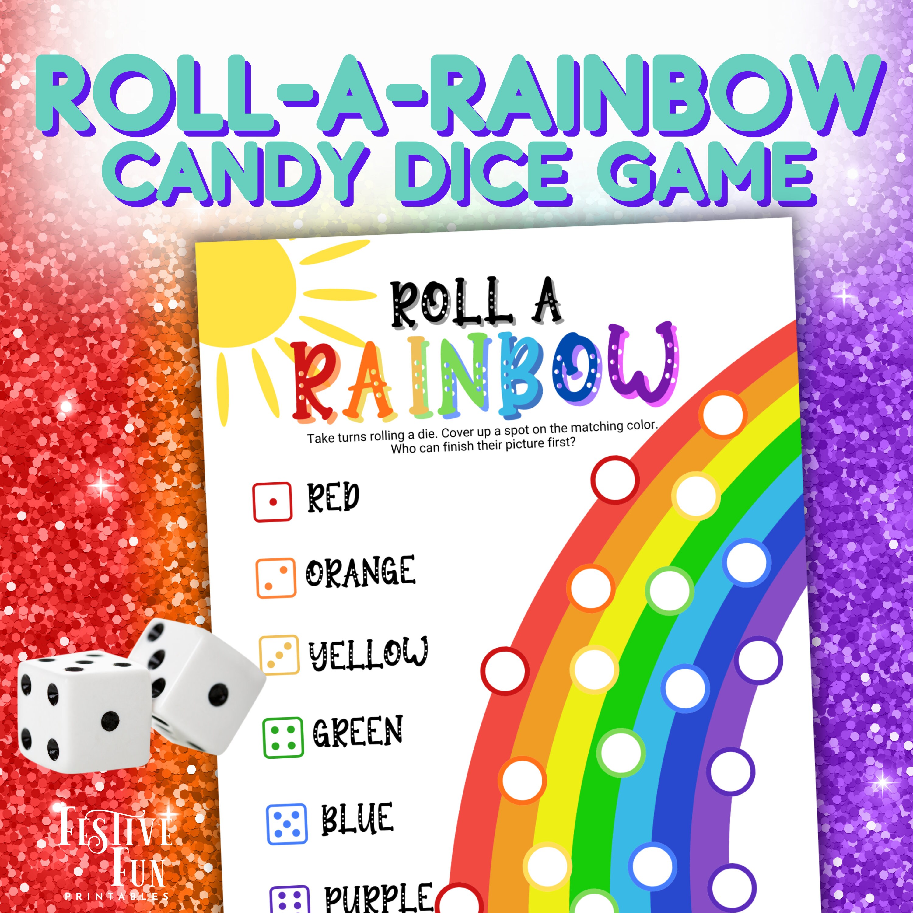 Roll-a-rainbow Candy Dice Game, Fun Activity to Learn Colors, Class ...