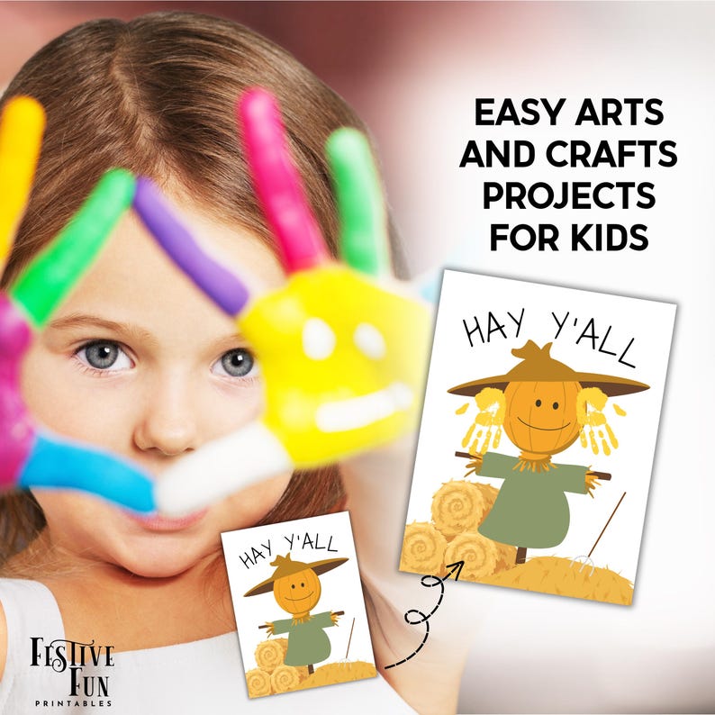 Hay Y'all Scarecrow Handprint Art for Kids, Cute Autumn Printable DIY ...
