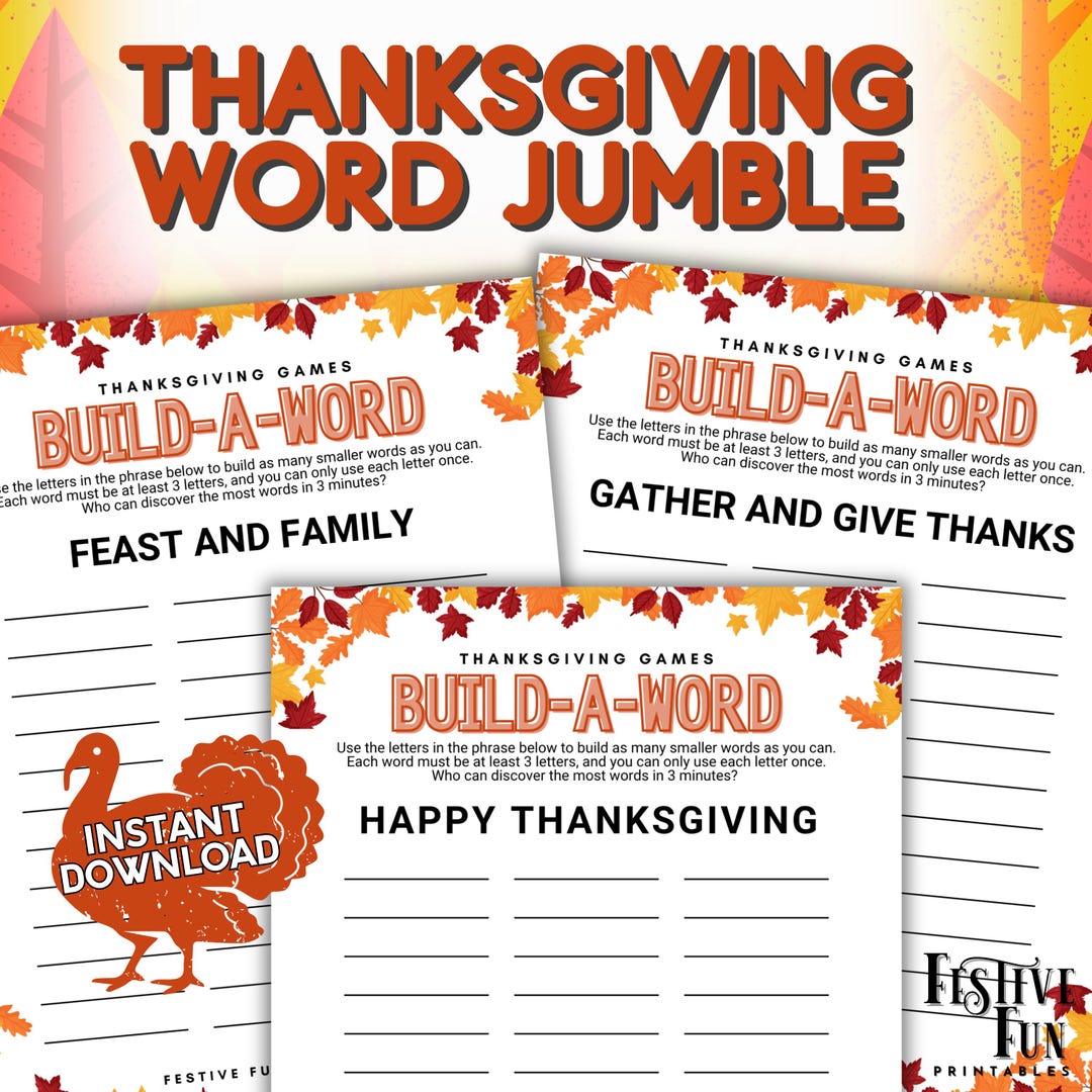 Thanksgiving Build a Word Game, Scrambled Letters Party Game Printable ...