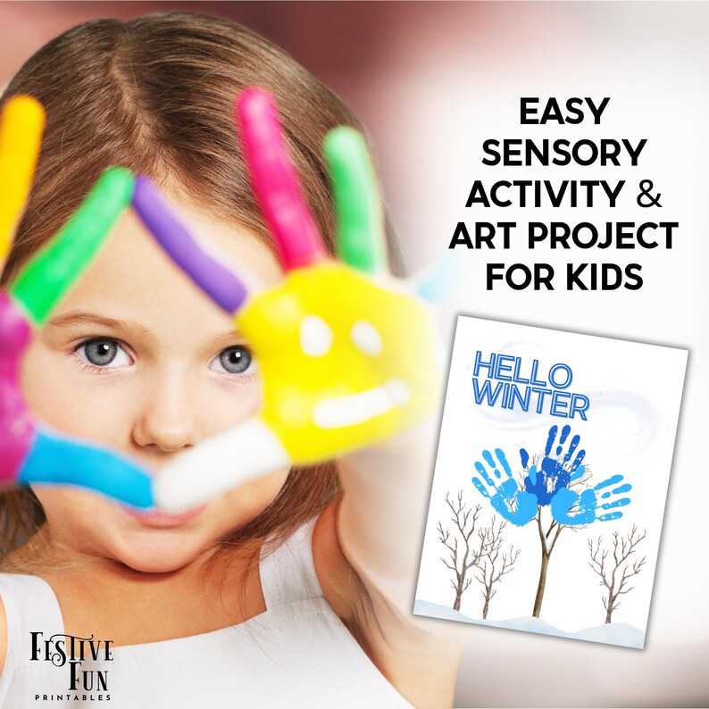 Hello Winter Seasonal Handprint Craft for Kids, Cute Printable Tree ...