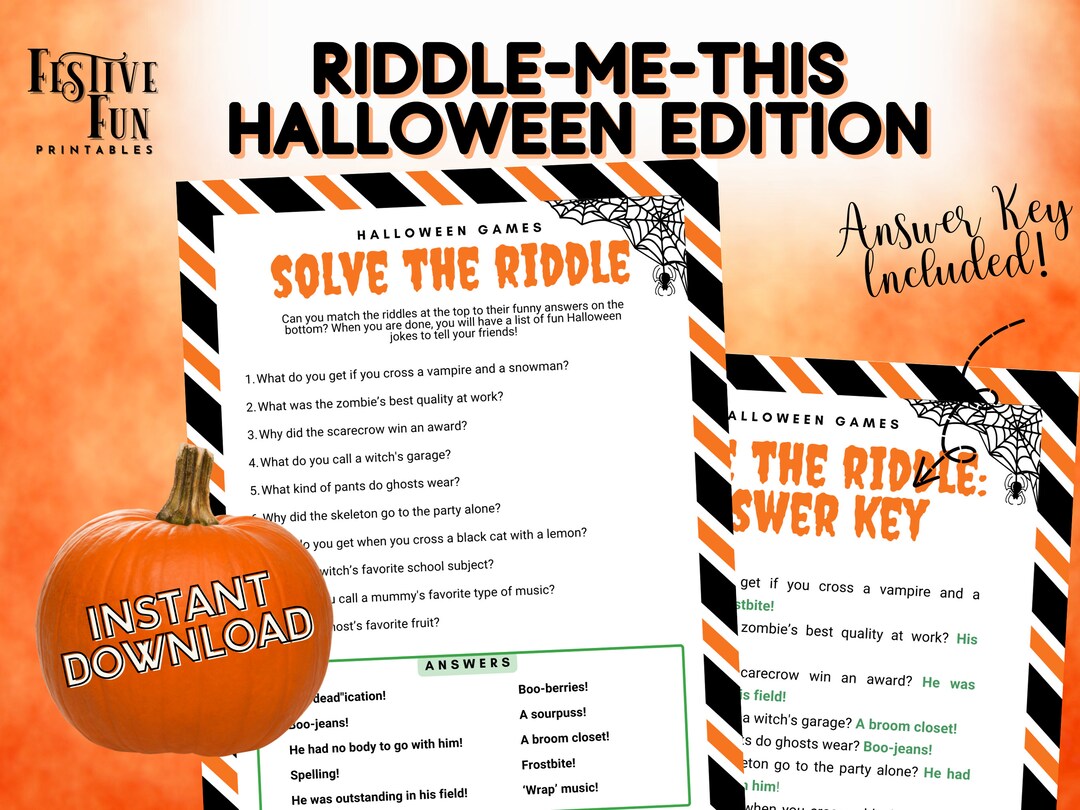 Halloween Riddles Printable Party Game for Kids Instant - Etsy
