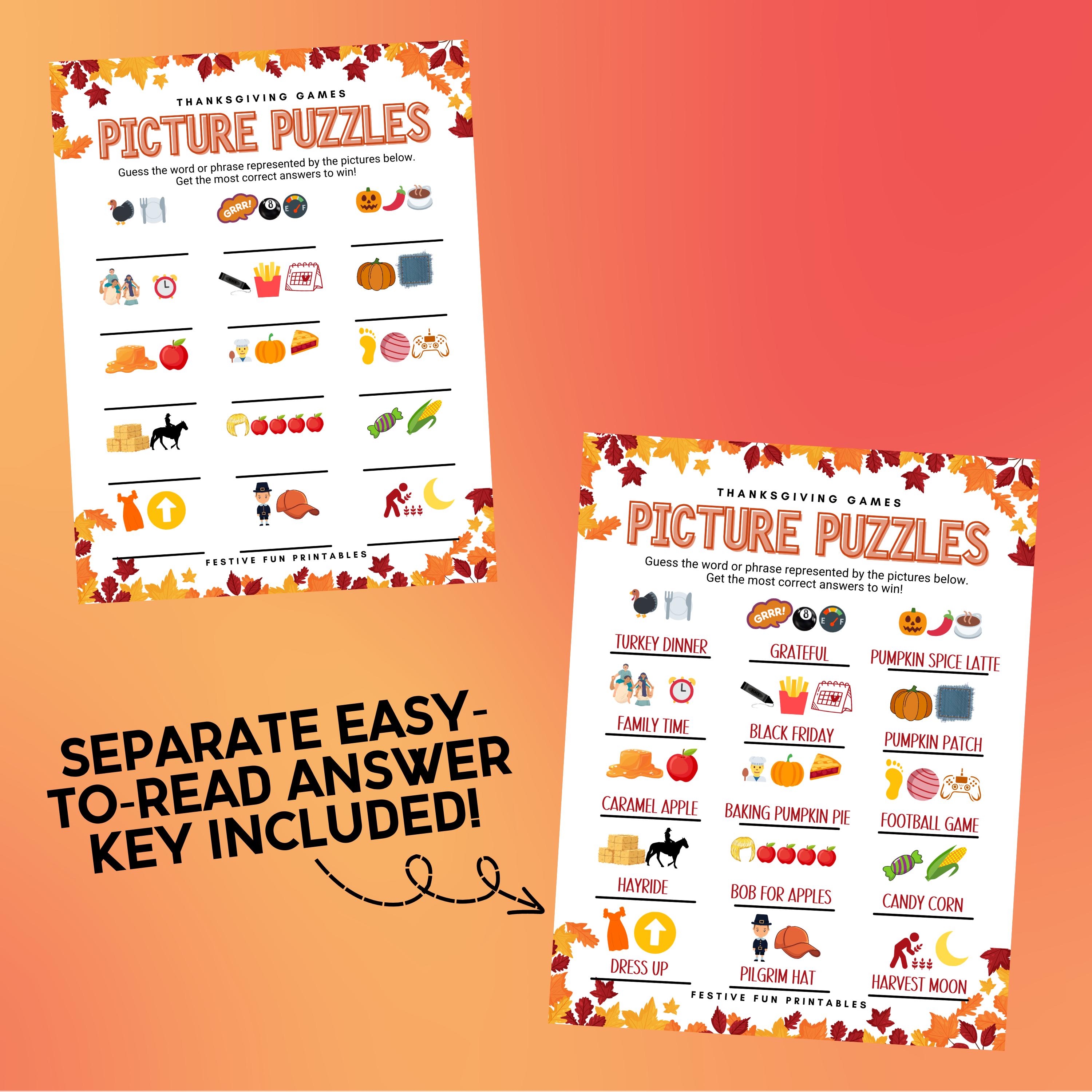 Thanksgiving Emoji Trivia Picture Puzzles, Fun Easy Friendsgiving Group ...