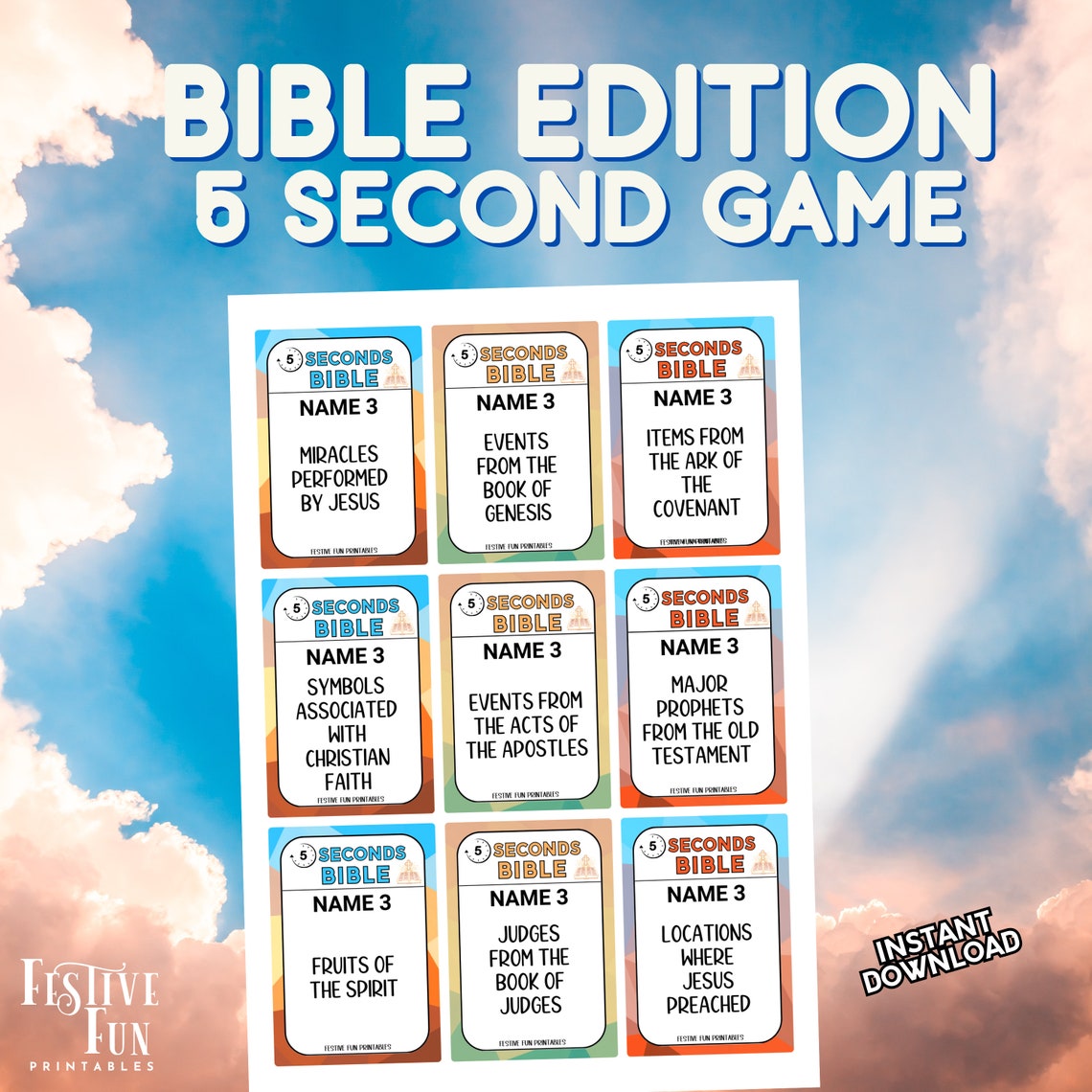 Bible 5 Second Game Printable Game for All Ages, Instant Download Game ...