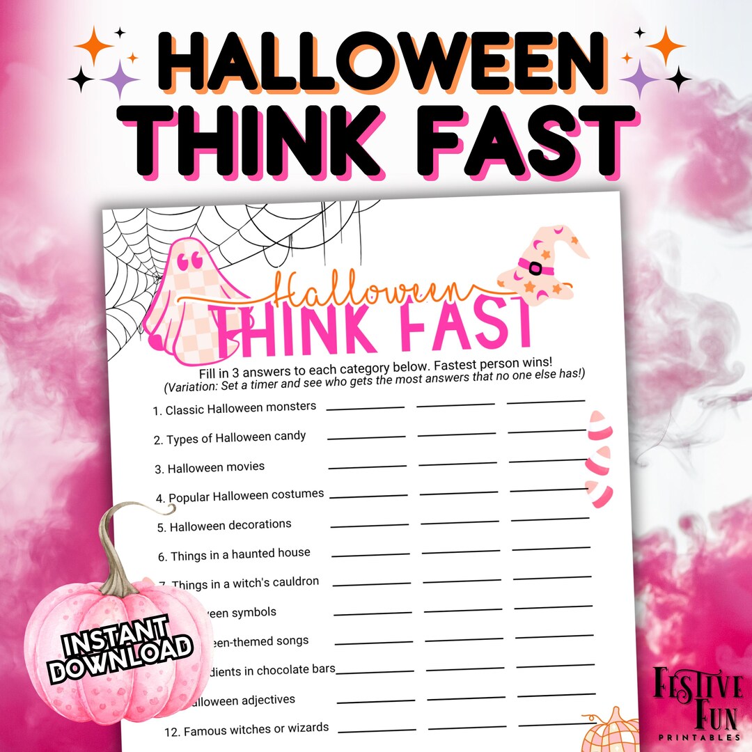 Think Fast Girly Summerween Trivia Game, Pink Name 3 Halloween ...