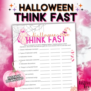Think Fast Girly Halloween Trivia Game, Pink Name 3 Halloween ...