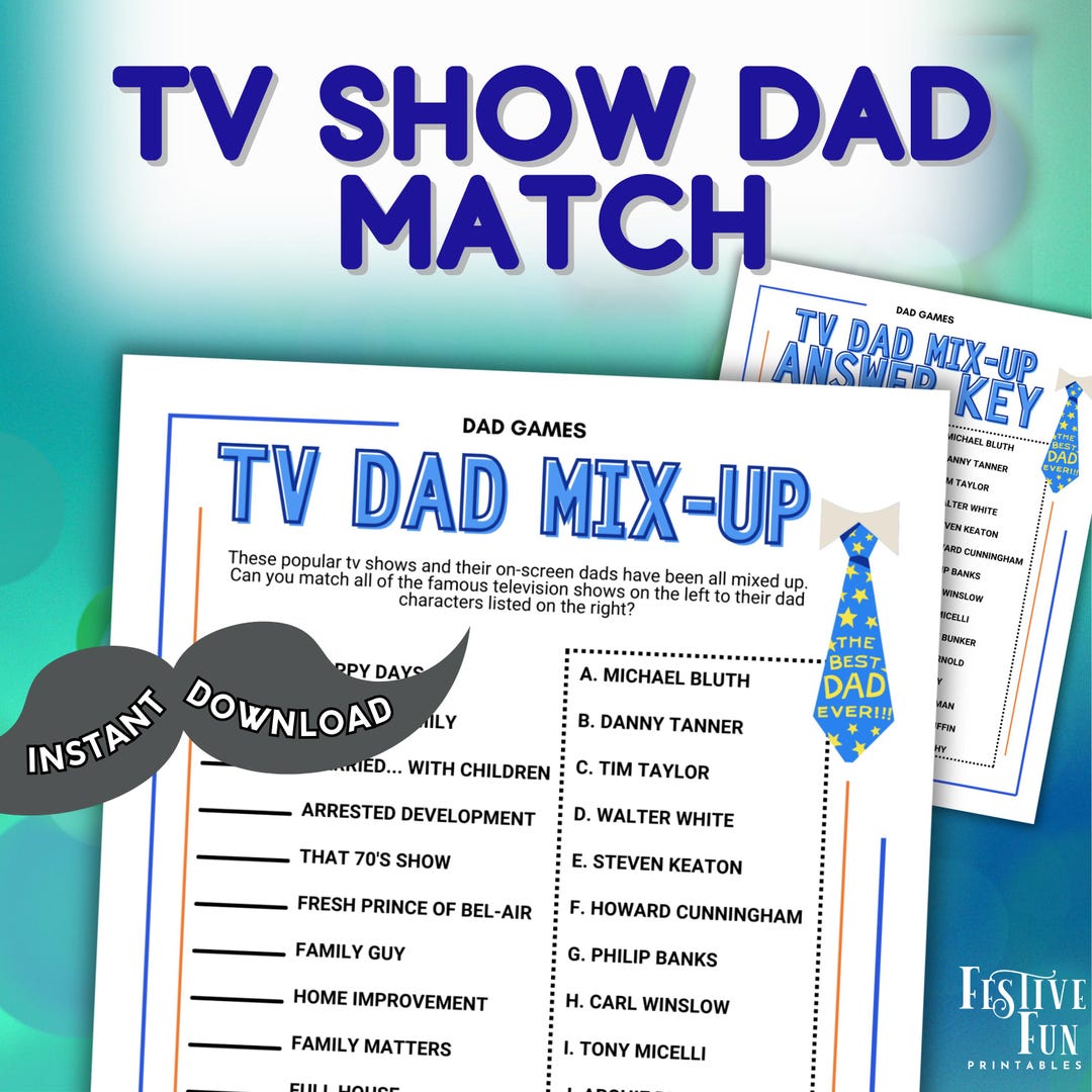 TV Dad Matching Game, Popular Television Show Dads, Printable Father's ...