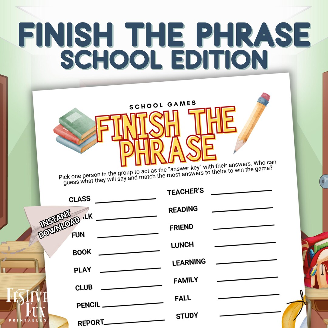Back to School Finish the Phrase Game, Printable Read Teacher's Mind ...
