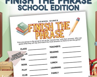Back to School Finish the Phrase Game, Printable Read Teacher's Mind ...