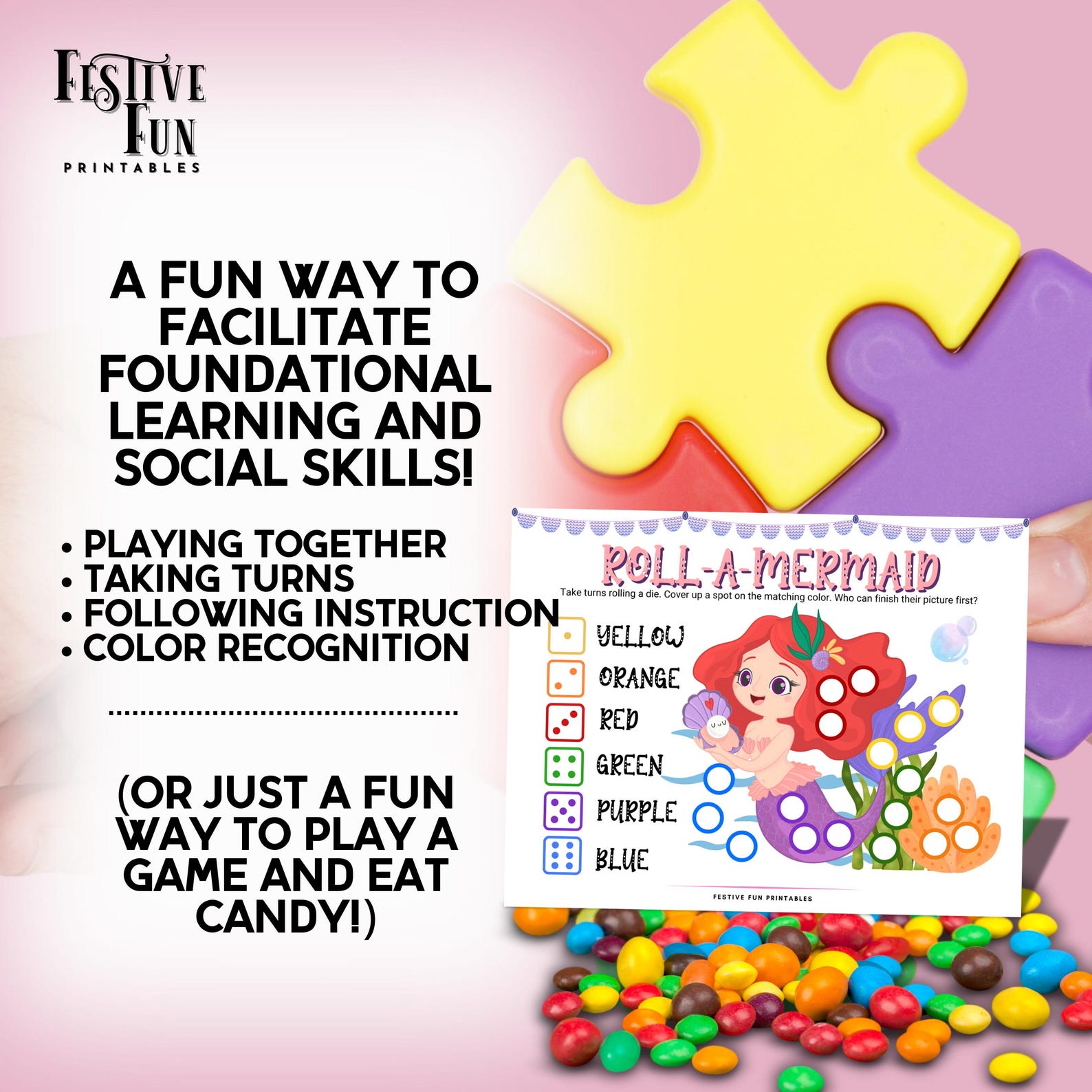 Roll-a-mermaid Candy Dice Game, Under the Sea Birthday Theme Candy ...