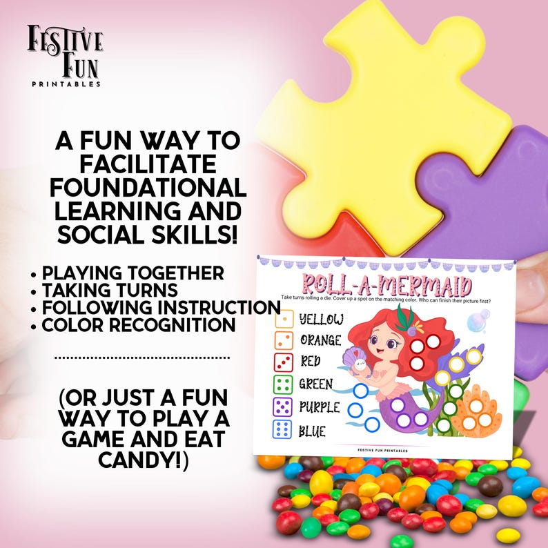 Roll-a-mermaid Candy Dice Game, Under the Sea Birthday Theme Candy ...