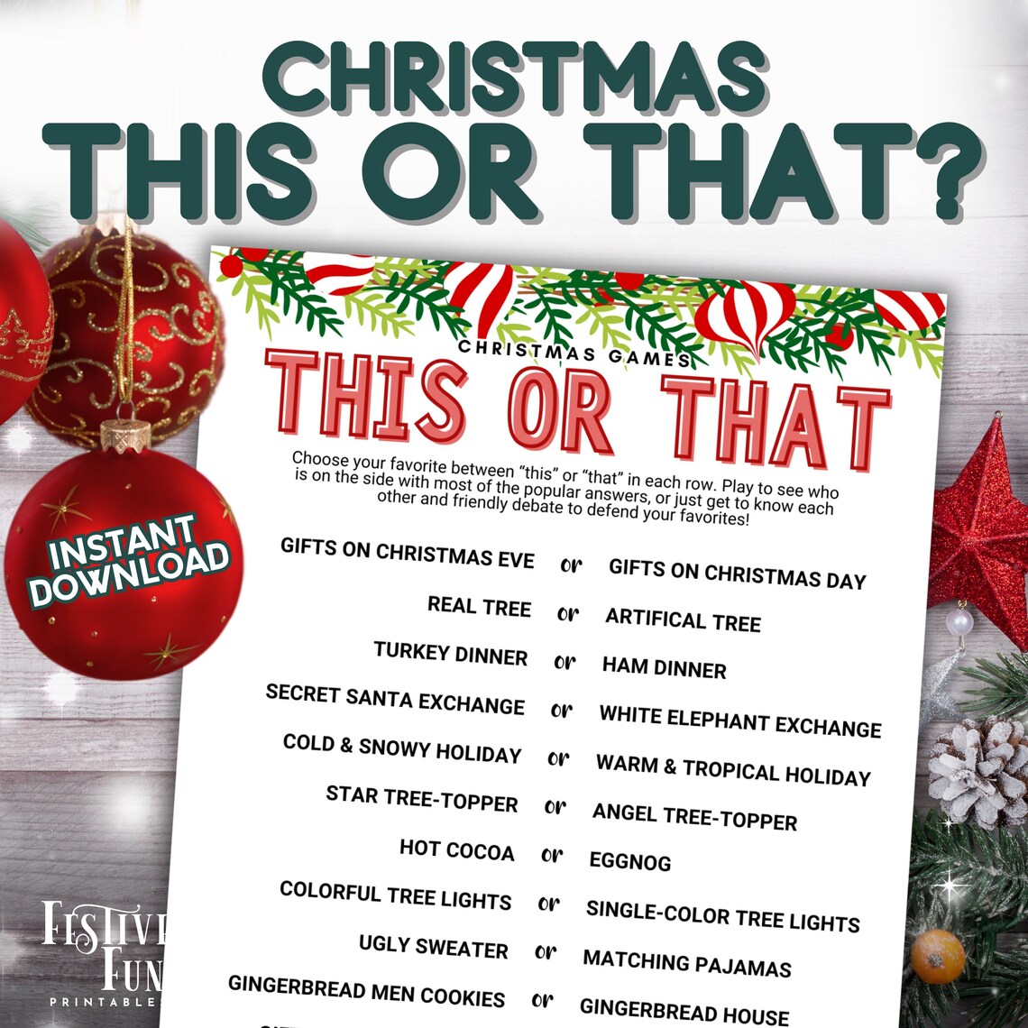 Christmas This or That Printable Game, Would You Rather Friendsmas ...