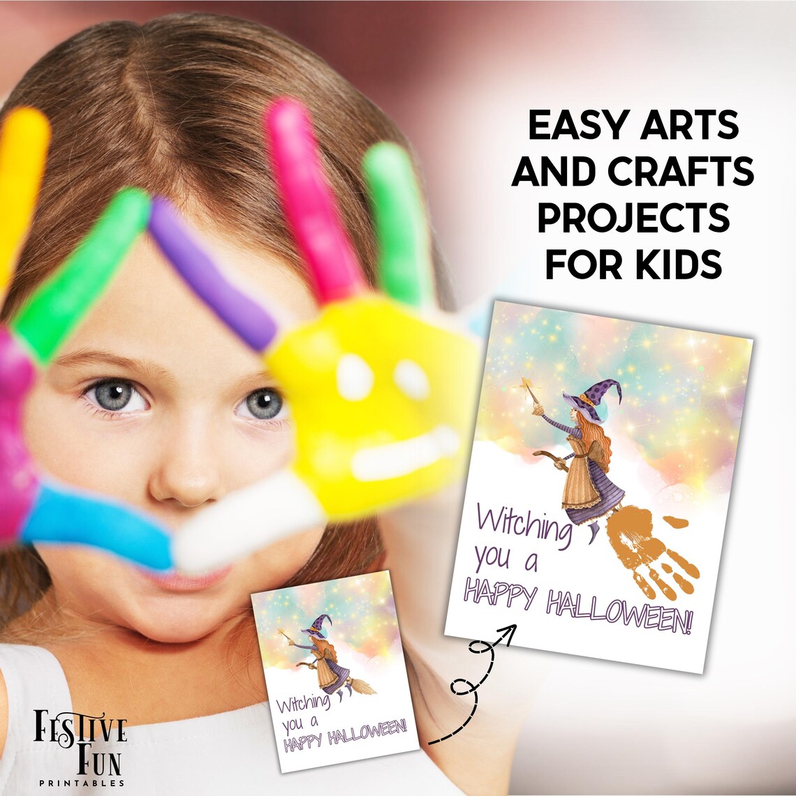 Halloween Handprint Crafts for Kids, Printable DIY Fingerprint Art ...