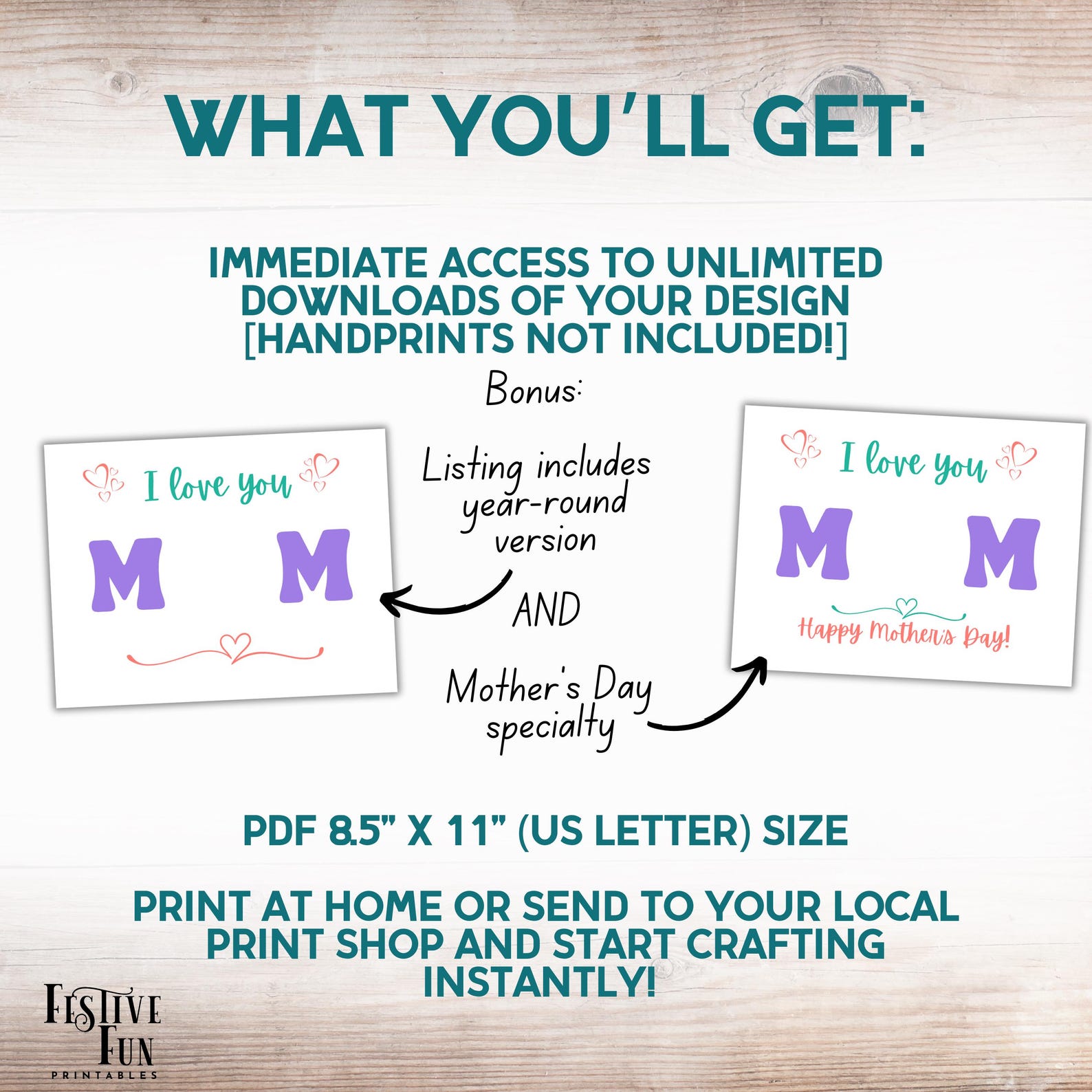 I Love You Momhandprint Crafts for Kids, Printable DIY Fingerprint Art ...