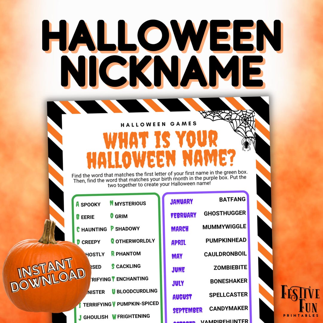 Halloween Nickname Game, Funny Halloween Name Generator Party Activity ...