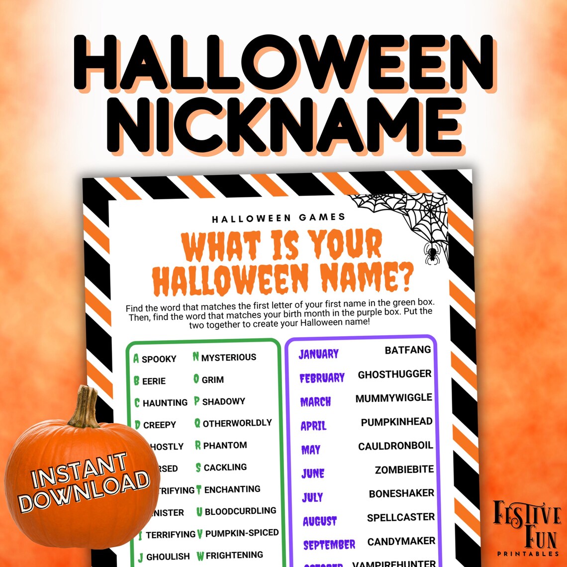 Halloween Nickname Game, Funny Halloween Name Generator Party Activity ...