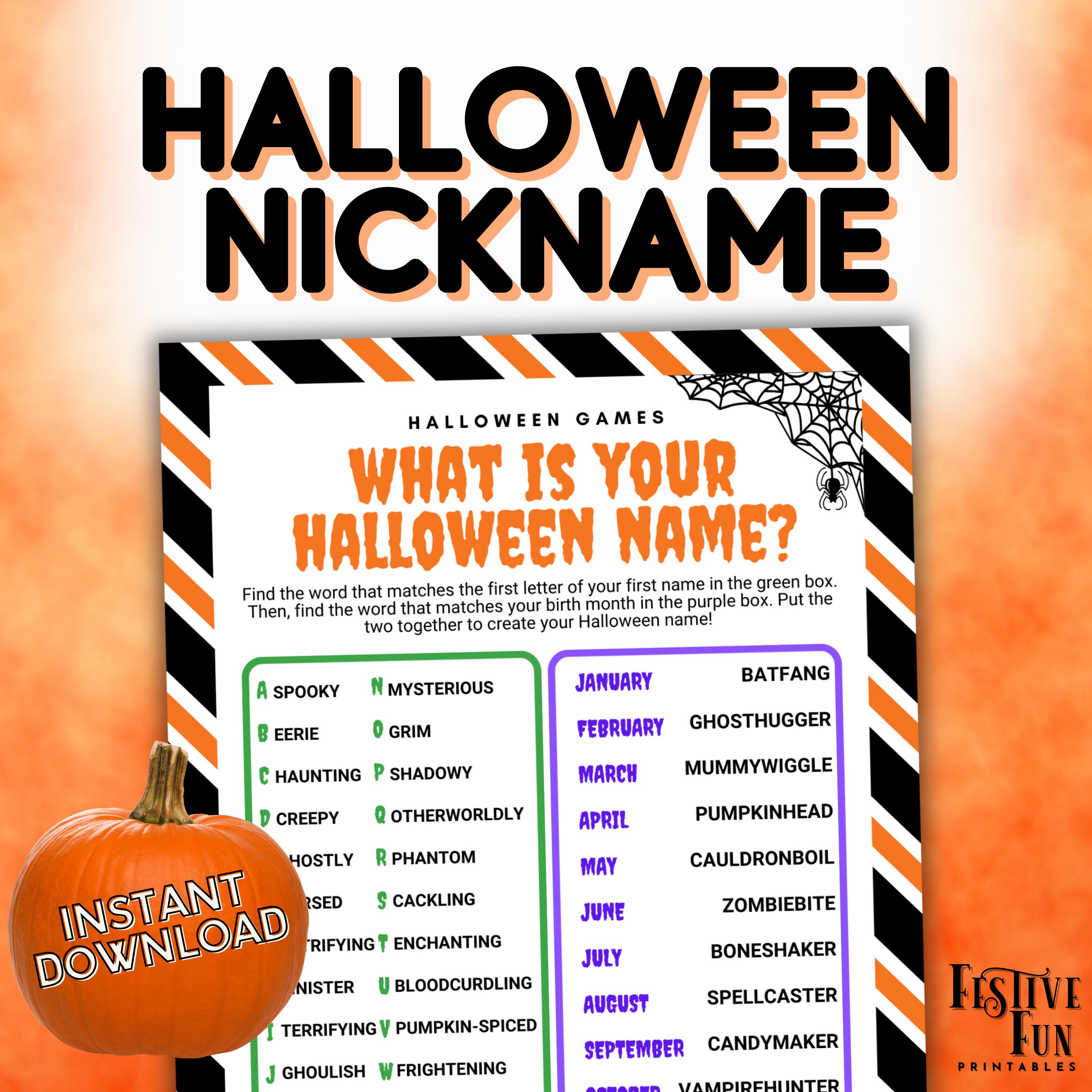 Halloween Nickname Game, Funny Halloween Name Generator Party Activity ...