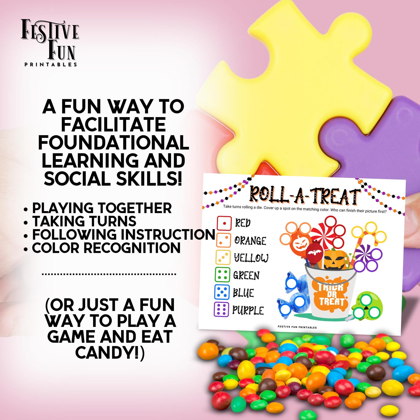 Roll-a-treat Halloween Candy Dice Game, Easy Classroom Party Game for ...