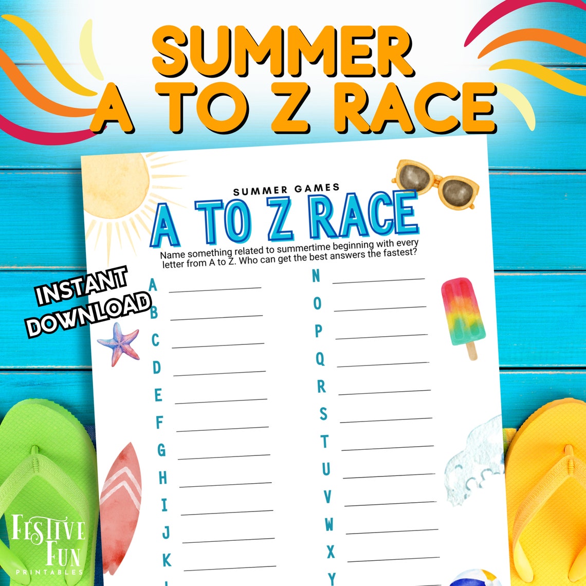 Summer A to Z Race Printable Game, Alphabetical Think Fast Word Game ...