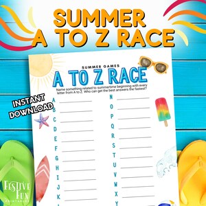 Summer A to Z Race Printable Game, Alphabetical Think Fast Word Game ...