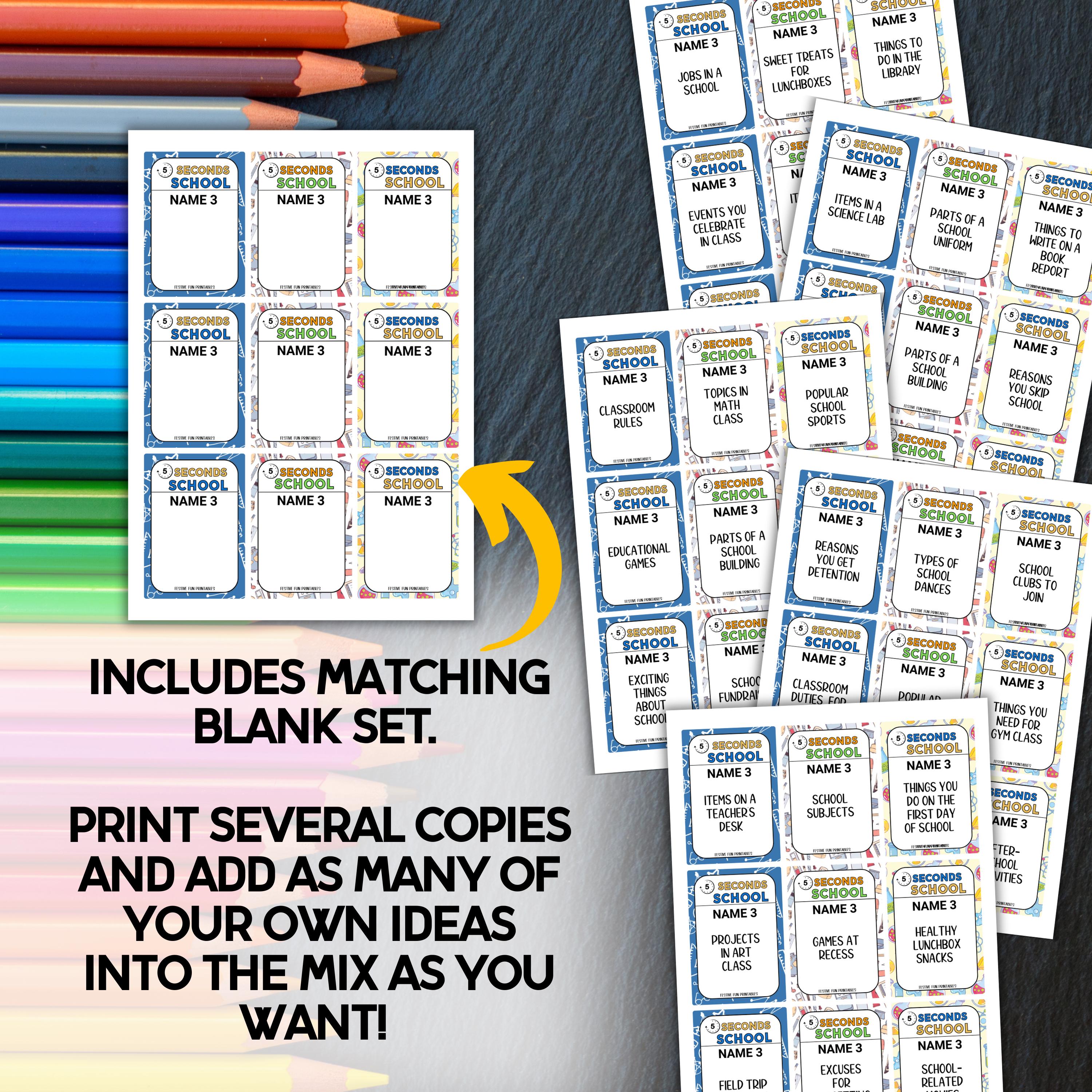 Back to School 5 Second Game Printable, Non-holiday, Non-denominational ...