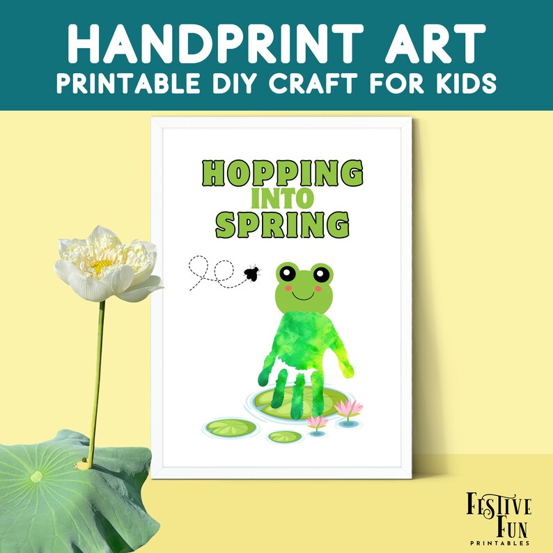 Hoping Into Spring Frog Handprint Crafts for Kids, Printable DIY ...