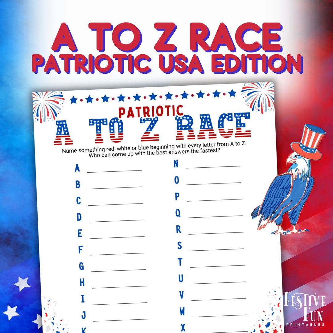 Patriotic A to Z Race, Fourth of July USA Themed American Printable ...