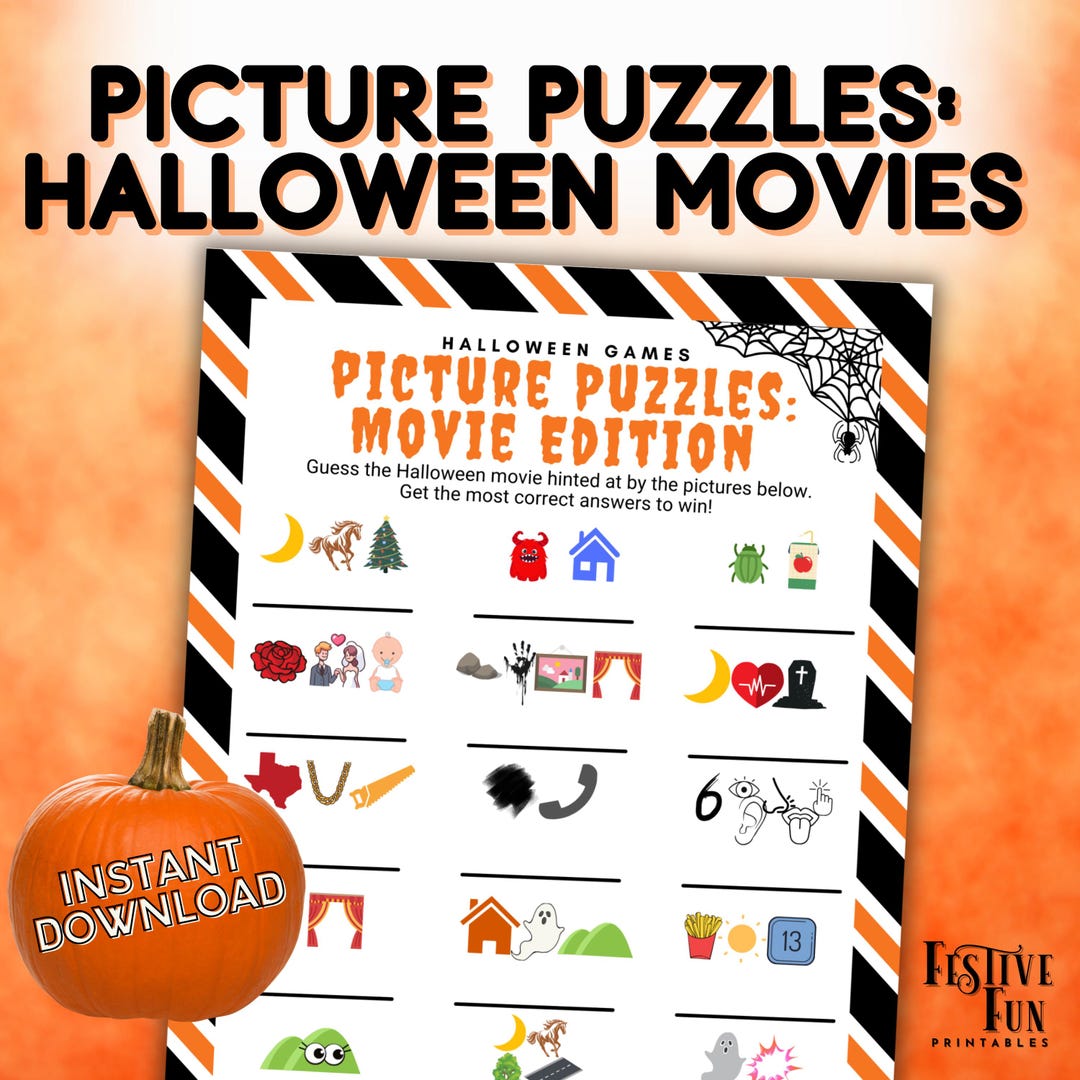 Halloween Movie Emoji Trivia Game, Picture Puzzle Printable Party ...