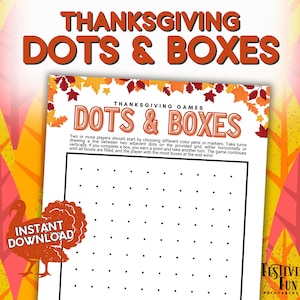Thanksgiving Dots and Boxes Printable Game, Fun Easy Classroom Party ...