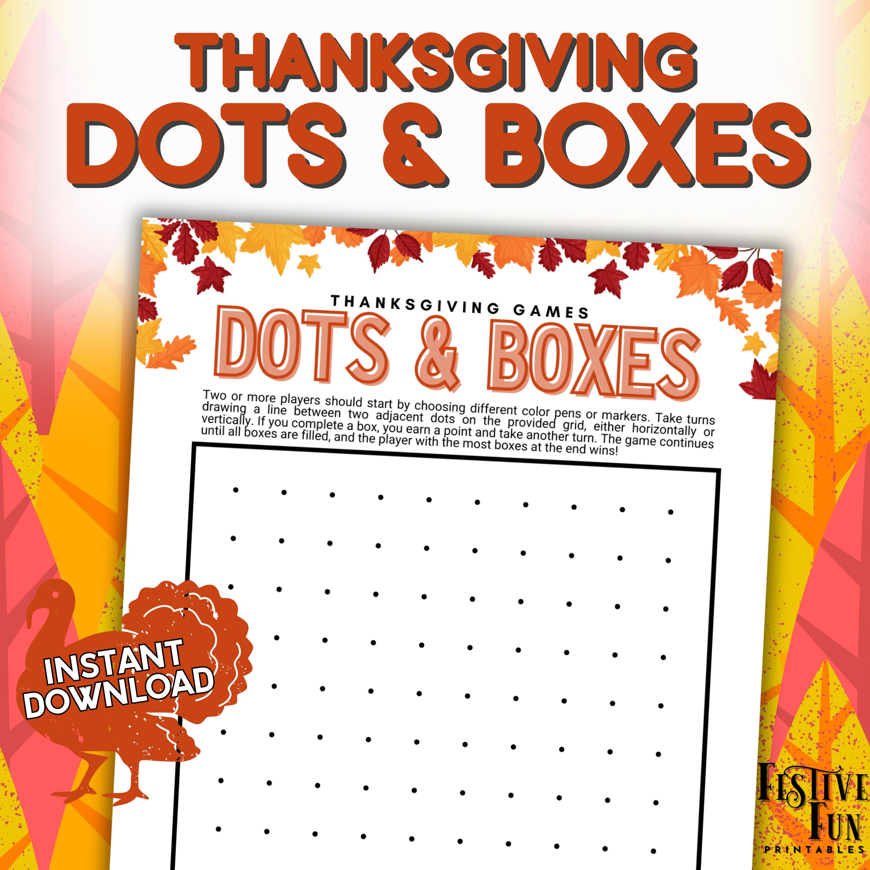 Thanksgiving Dots and Boxes Printable Game, Fun Easy Classroom Party ...