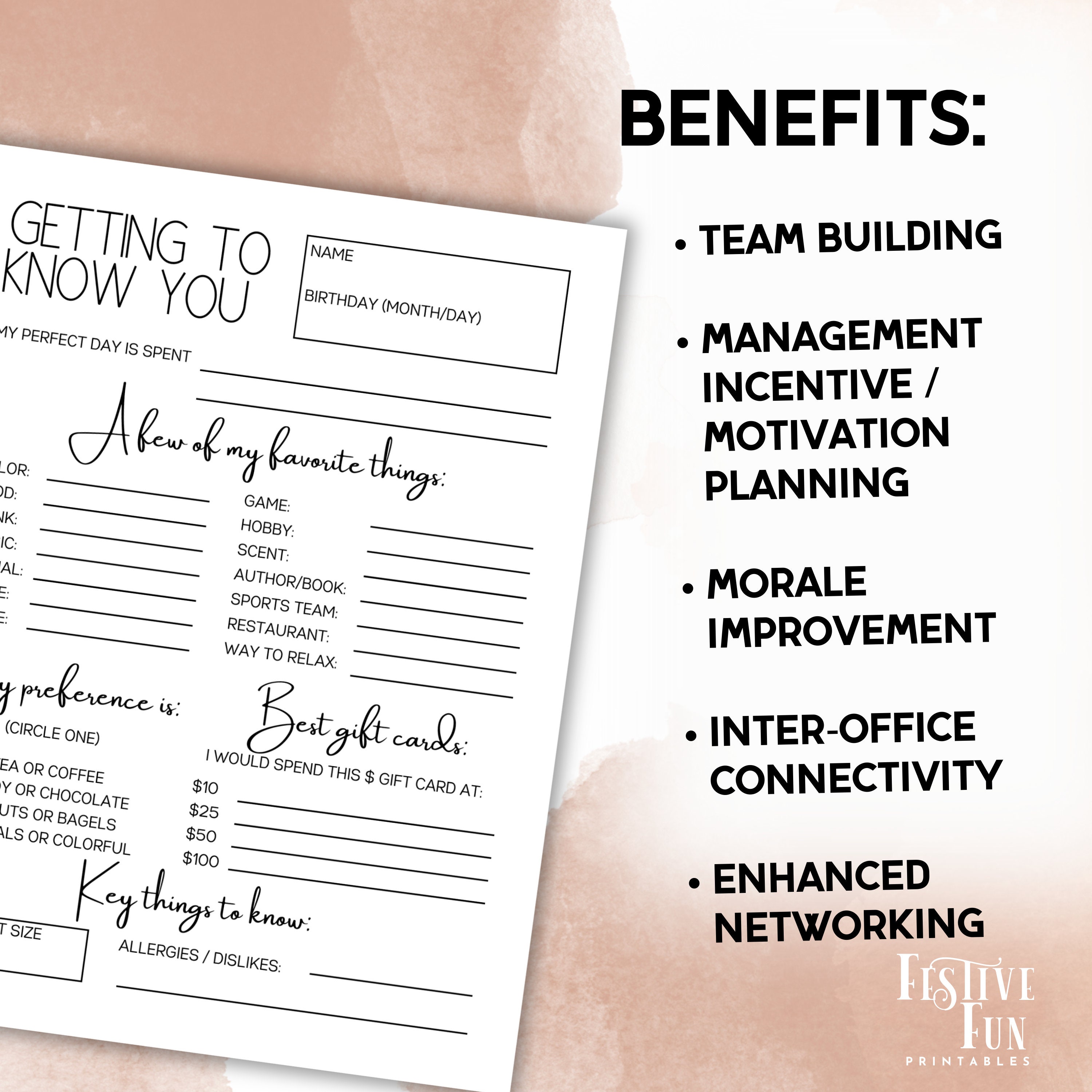 Favorite Things Questionnaire, Favorites List Survey for Employee ...