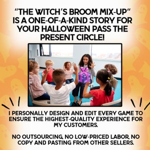 Witch's Broom Halloween Left Right Story, Printable Pass the Pumpkin or ...