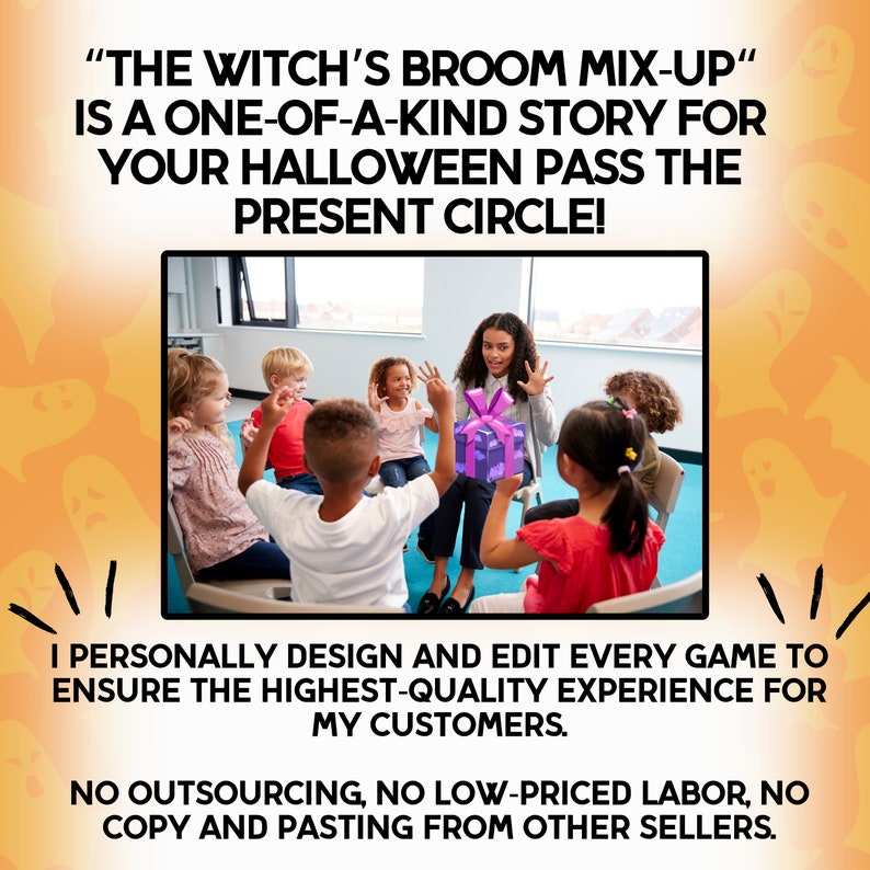 Witch's Broom Halloween Left Right Story, Printable Pass the Pumpkin or ...