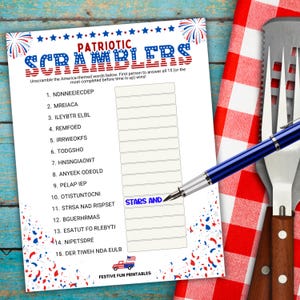 USA Scrambled Words Printable Game, Patriotic American Red White and ...