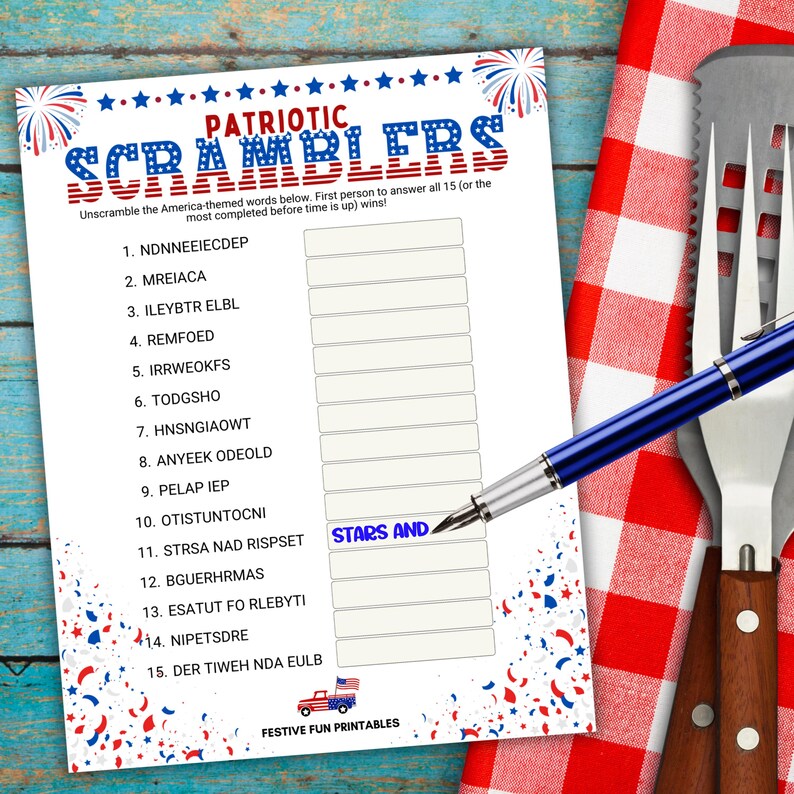USA Scrambled Words Printable Game, Patriotic American Red White and ...