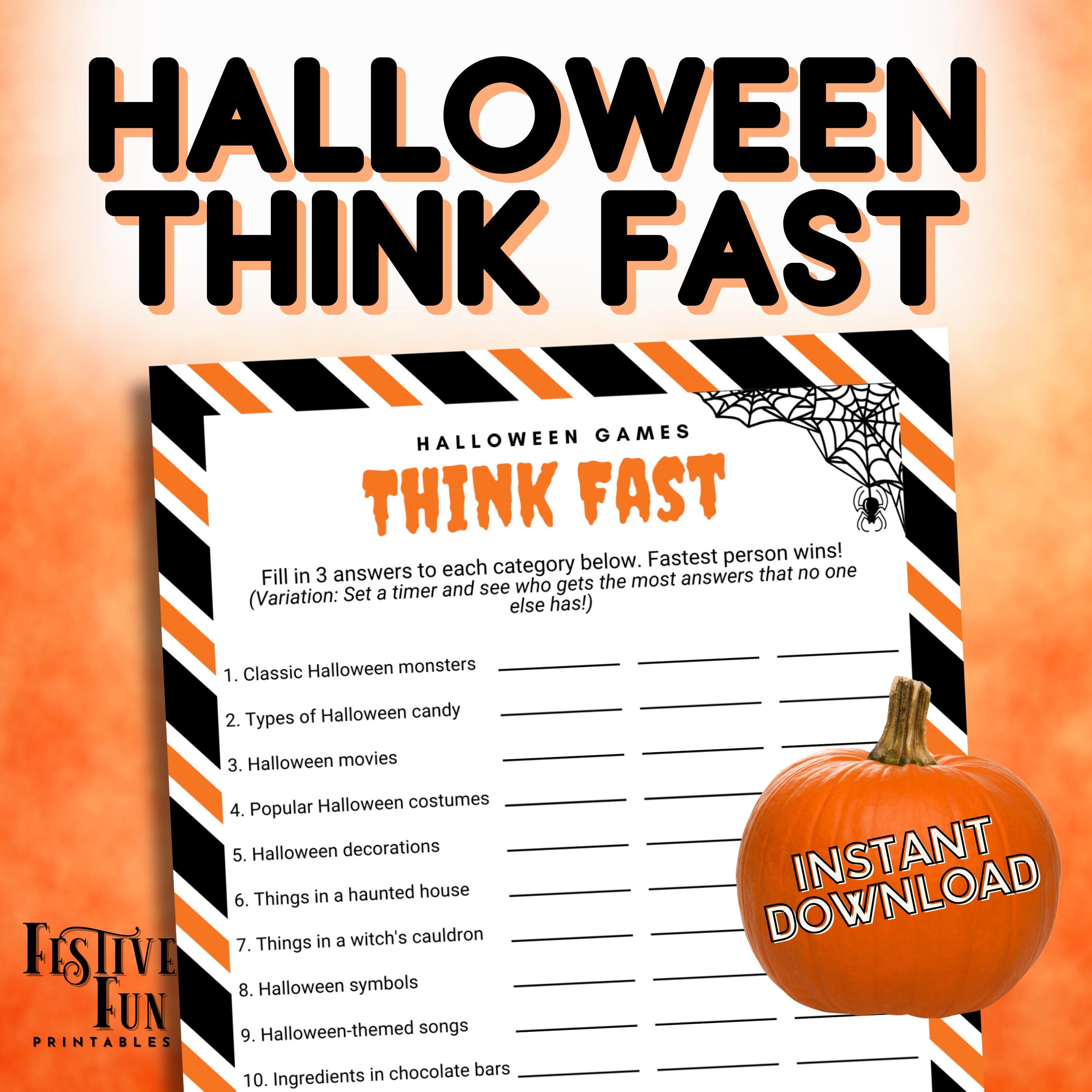 Think Fast Halloween Party Game, Name 3 Categories Trivia Word Game for ...