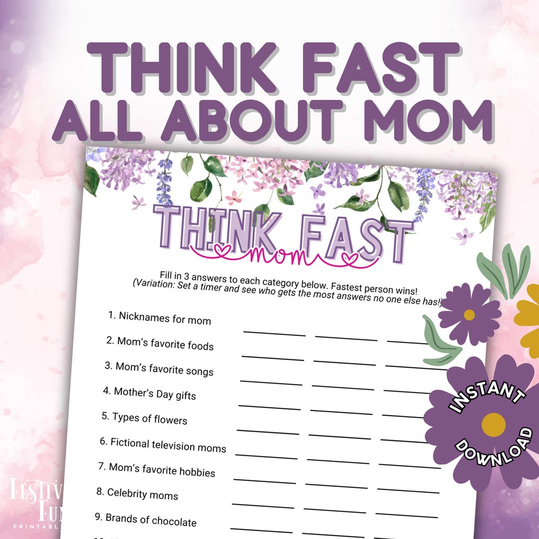 Think Fast Race Mom Edition, Printable Game About Mom for Her Birthday ...
