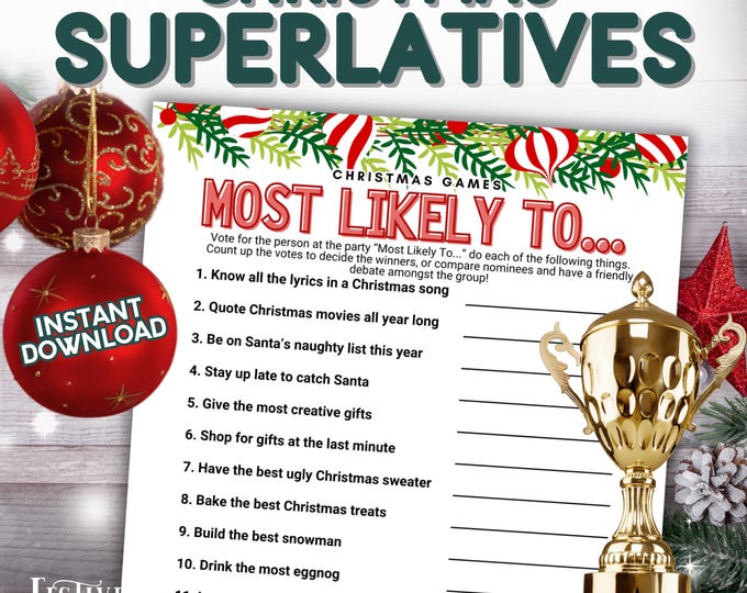 Friendsmas Most Likely to Game, Printable Christmas Superlatives Game ...