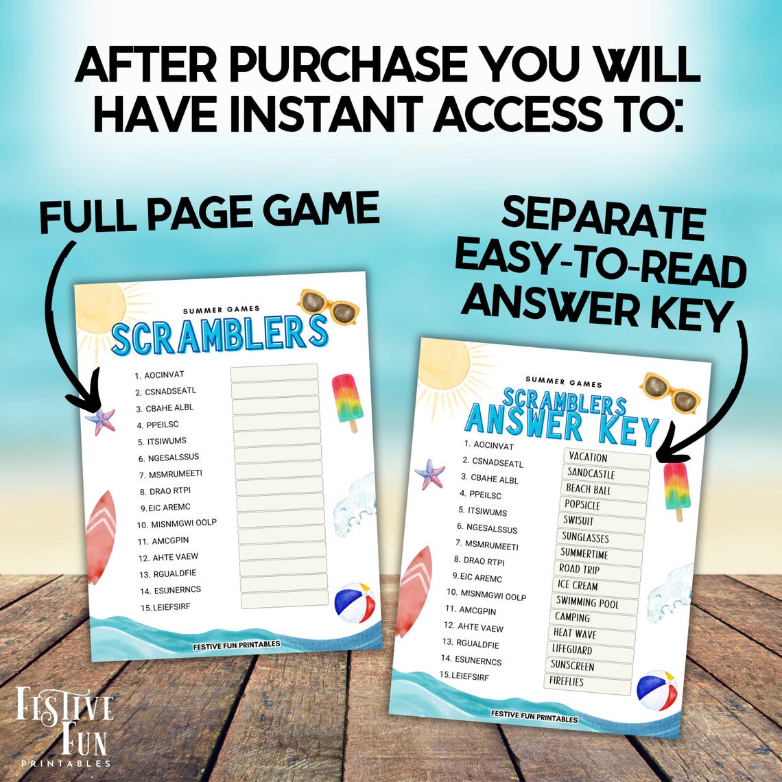 Summer Scrambled Words Printable Game, Vacation Word Game for Kids ...